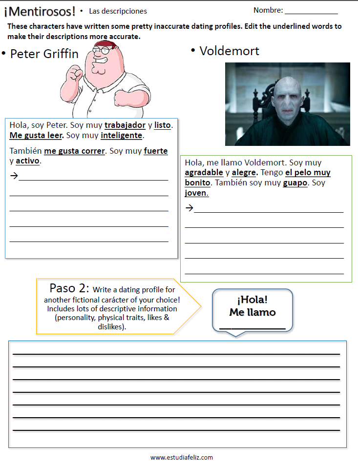 Fun descriptions with SER writing activity: ¡Mentirosos! | estudiafeliz